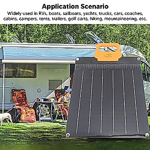20W 18V Flexible Solar Panel, Waterproof Foldable Portable Monocrystalline Solar Panel Charger with Handle for Marine RV Cabin Van Car (Black)