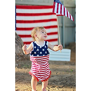 Qin.Orianna 4th of July Toddler Baby Girl American Flag Tassel Romper with Headband (0-6M/Small, Red)