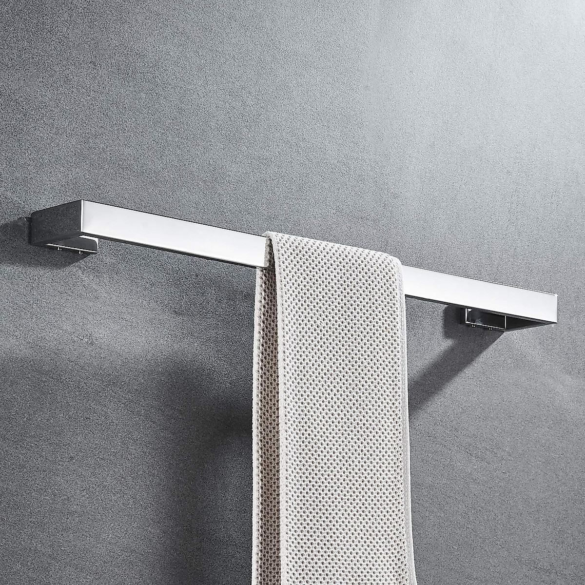 JunSun Polished Chrome Bath Towel Bar 24 Inch - Modern Bathroom Rack Holder - Wall Mounted Single Rod Hardware - Home Decor Rail Shelf Hanger