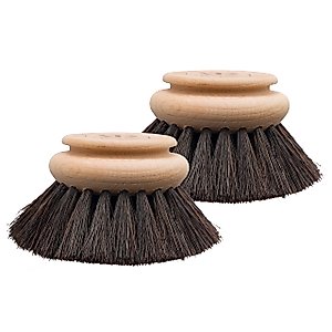 Redecker Horsehair Replacement Head for Dish Brush, 2-inch, Set of 2, 100% Natural and Soft Dark Horsehair and Untreated Beechwood, Made in Germany