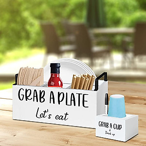 MEMOORIAL Kitchen Utensil Holder, Kitchen Countertop Plate Organizer, Paper Plate Holder, Disposable Dish and Cup Holder Utensil Caddy for Kitchen, Party, BBQ…