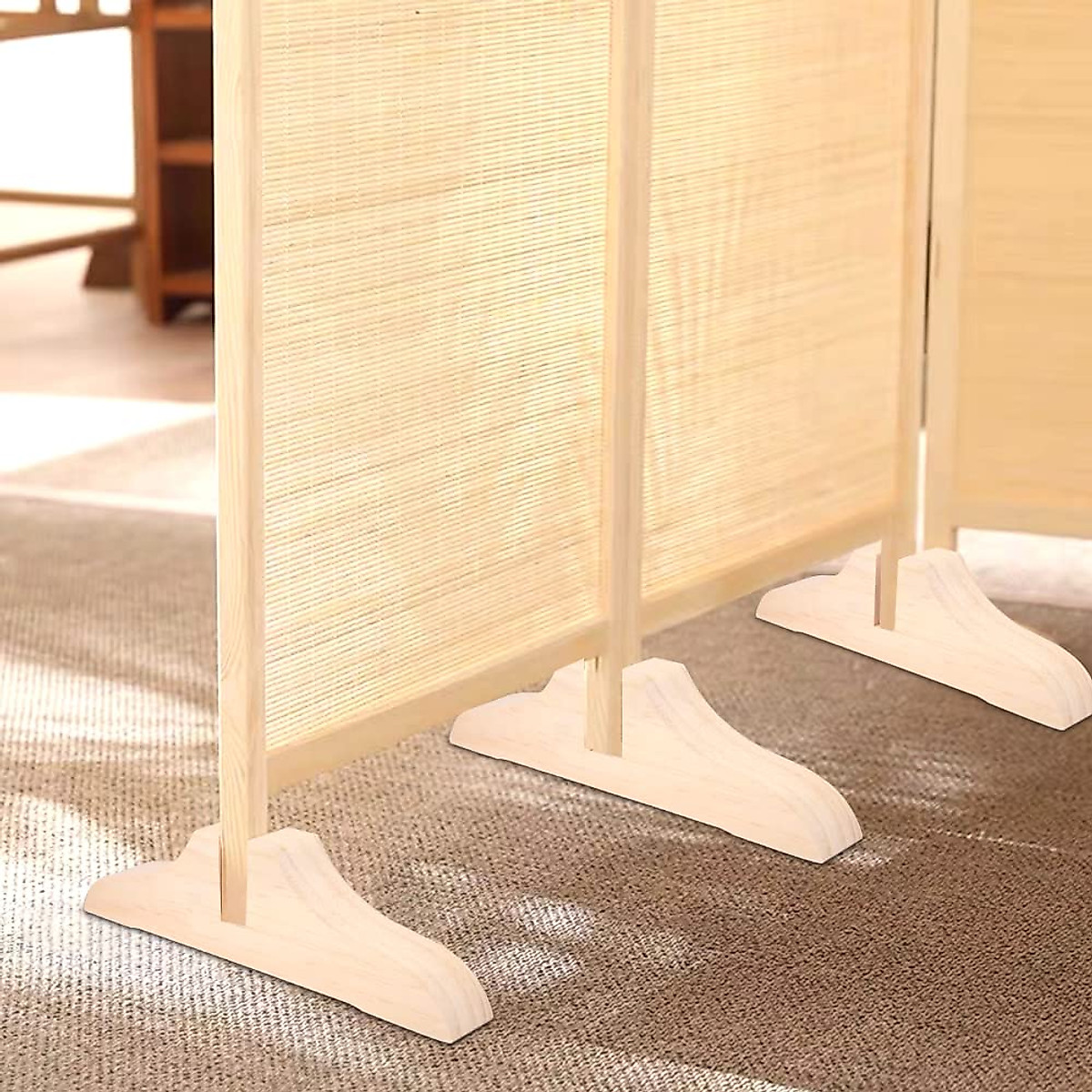 CALIDAKA 2pcs Wooden Room Divider Stand Folding Privacy Screen Holder,Thickened Room Divider Bracket Room Panel Bracket Screen Panel Feet for Home Hotel(Light Brown,Size:11.81 x 2.83 x 1.38inch)