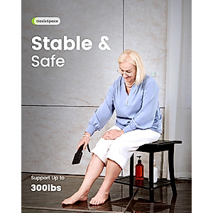 OasisSpace Bamboo Shower Bench with Storage Shelf, 24" Black Shower Stool for Inside Shower Waterproof, Spa Seat Bath Stool Organizer for Shaving Legs, Bathroom Shower Chair for Adults Elderly