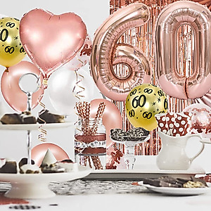 41Pcs 60th Rose Gold Birthday Decoration,Pink Birthday Decor,Rose Gold Balloons,Rose Gold Glittery Happy Birthday Banner for Women Birthday Party Supplies