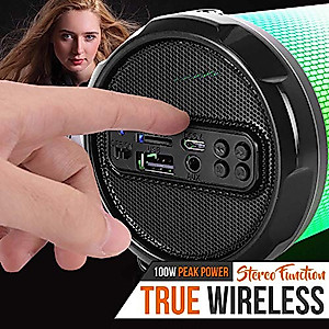 Pyle Wireless Portable Bluetooth Boombox Speaker - 100Watt Hi-Fi Rechargeable Boom Box Speaker Portable Music Barrel Loud Stereo System with AUX Input, MP3/USB/SD Port, Fm Radio, 2" Tweeter -PBMSPRG3