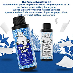 Bearly Art Cyanotype Kit - Sun - Solar Print Set for Photographic Printing on Paper and Fabric - 2 Part Sensitizer - Archival - Creates 32 8"x10" Prints on Paper and 25 on Fabric
