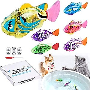 LAVIZO Interactive Robot Fish Toys for Cat/Dog(6 Pcs), Activated Swimming in Water with LED Light, Swimming Bath Plastic Fish Toy Gift to Stimulate Your Pet's Hunter Instincts