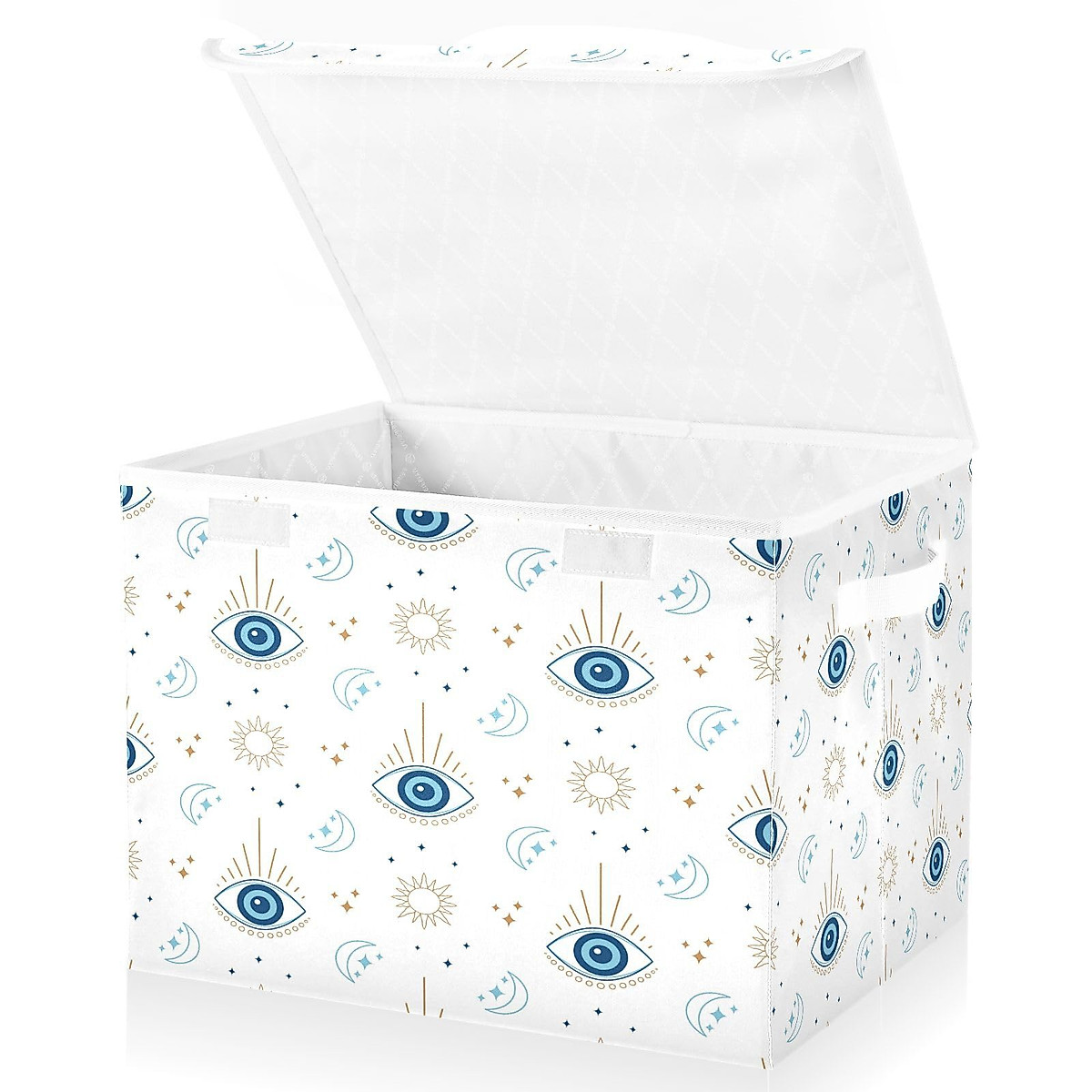 YETTASBIN Magic Evil Eye Storage Basket with Lid and Handles, Large Collapsible Fabric Storage Bins Sturdy Storage Organizer for Shelves, Closet, Bedroom, School, Office, Home Decor