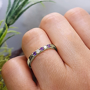 Dazzlingrock Collection Alternate Round Amethyst with White Diamond 5 Stone Wedding Band for Women in 14K Yellow Gold, Size 8