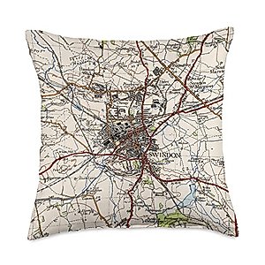 Wiltshire England Old Town Atlas Vintage Swindon UK Map (1940) Throw Pillow, 18x18, Multicolor