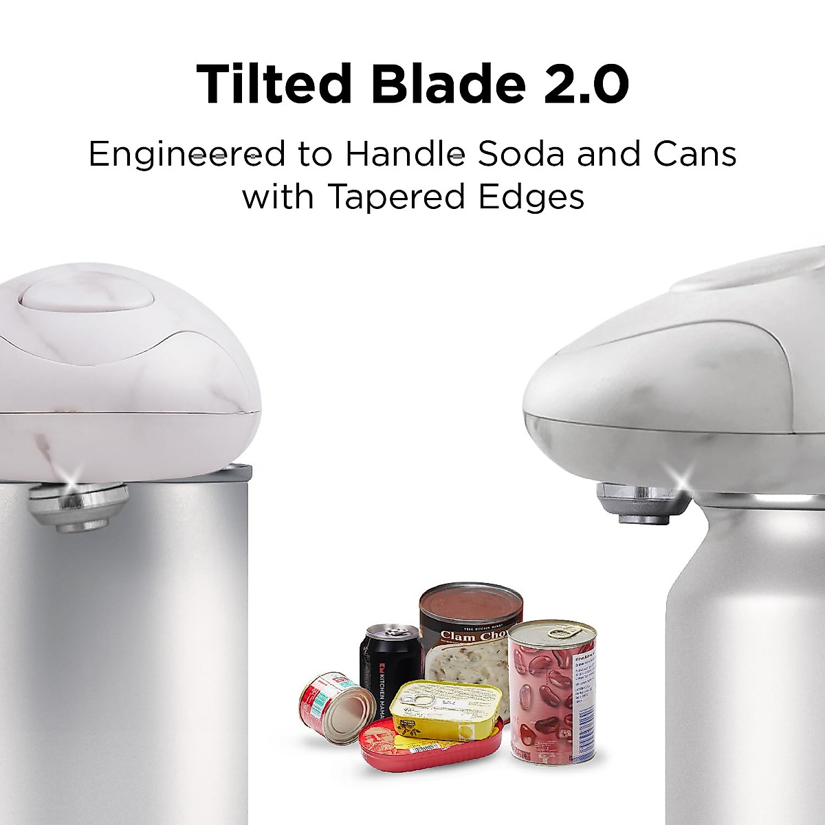 Kitchen Mama Auto 2.0 Electric Can Opener: Refined Blade Opens Almost Any Can - Automatic, Hands Free, Smooth Edge, Food-Safe, Battery Operated, YES YOU CAN (Marble White)