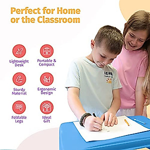 Folding Lap Desk - Foldable Table for Work, Study, Gaming, Arts, Crafts, School - Collapsible Laptop Tray with Storage Compartment - Portable Writing Station for Kids, Adults (Black)