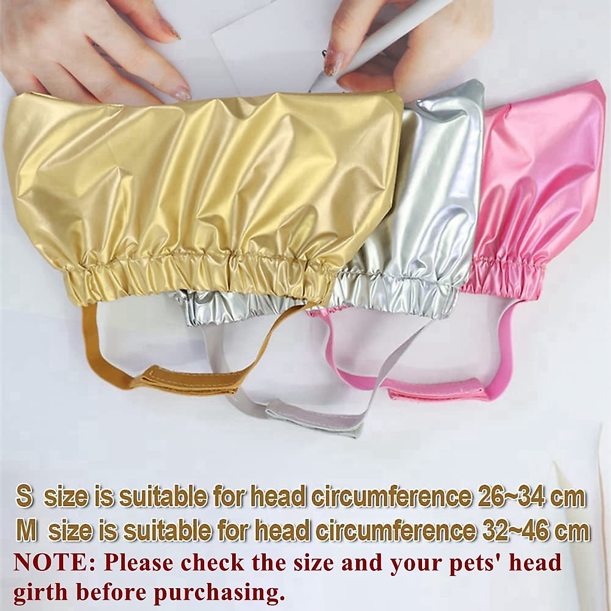 Pet Shower Cap - Waterproof Reusable Bath Ear Covers with Adjustable Strap Prevent Water in Ears Elastic Headgear for Cat Dog Kitten Puppy (S (10.2''-13.4''), Pink)