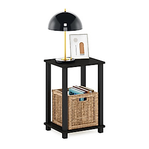 Furinno Simplistic 1-Tier End Side Night Stand/Bedside Table with Plastic Poles, Espresso/Black