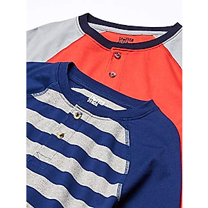 Amazon Essentials Boys' Long-Sleeve Henley T-Shirts (Previously Spotted Zebra), Pack of 2, Grey Stripe/Orange, Medium