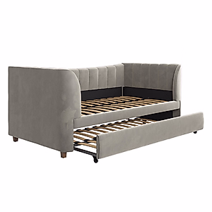 Little Seeds Valentina Upholstered Trundle, Twin Size, Gray Velvet Daybed