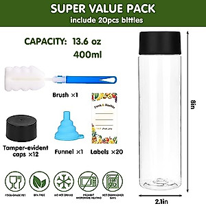 Moretoes 20pcs 13.6oz Reusable Juice Bottles, Plastic Juice Bottles with Lids for Drinks, Milk Smoothie Tea and Other Beverages