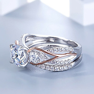 DRISHYA FASHION 2.20 Ct Round Cut Simulated Diamond Engagement Wedding Bridal Ring Set 14k Two Tone Gold Plated Gift For Her (11.5)