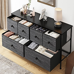 EnHomee Dresser for Bedroom with 6 Drawers, Wide Dressers & Chests of Drawers, Fabric Dresser, TV Stand for Bedroom, Closet, Hallway, Black Wood Grain Print