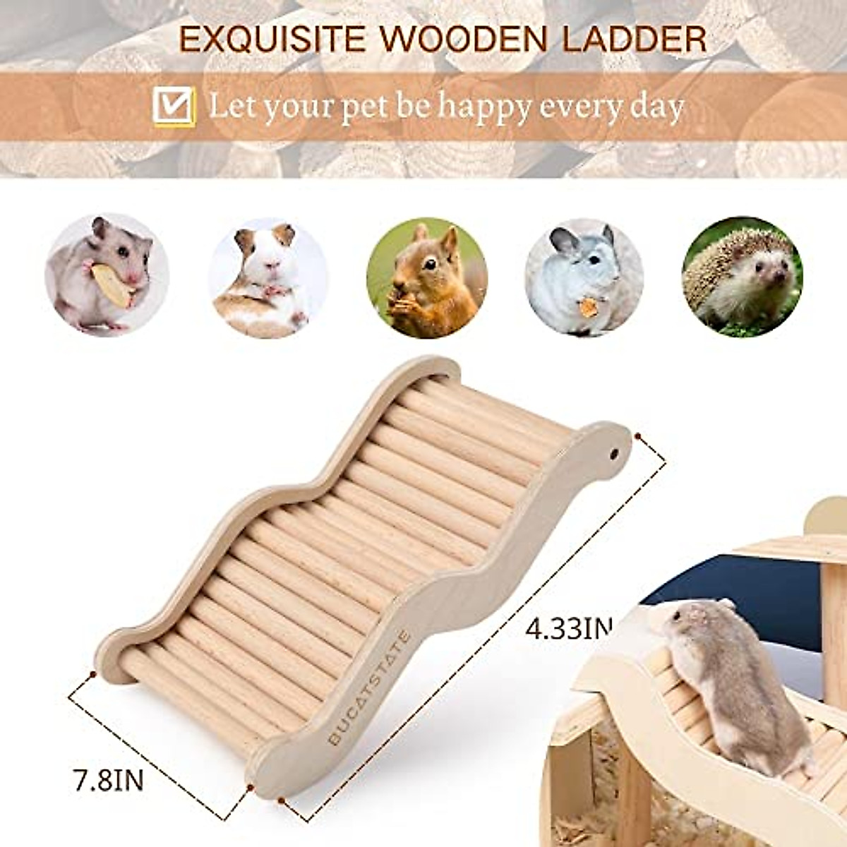 JanYoo Hamster Climibing Toys Ladder Bridge Ramp Chew Toy Wooden for Hamsters Gerbils Rat Small Animals Cage Accessories