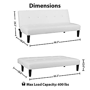 Naomi Home Button Tufted Futon Sofa Bed Pull Out Sofa Bed Couch Convertible with Wooden Legs, Folding, Reclining Small Couch Bed, Futon Bed for Living Room, White