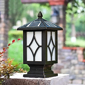 BOOHR Outdoor Solar Post Lights, IP65 Waterproof Antique Lawn Lights LED 2-Color Light Exterior Pillar Lights Fixture for Home Garden