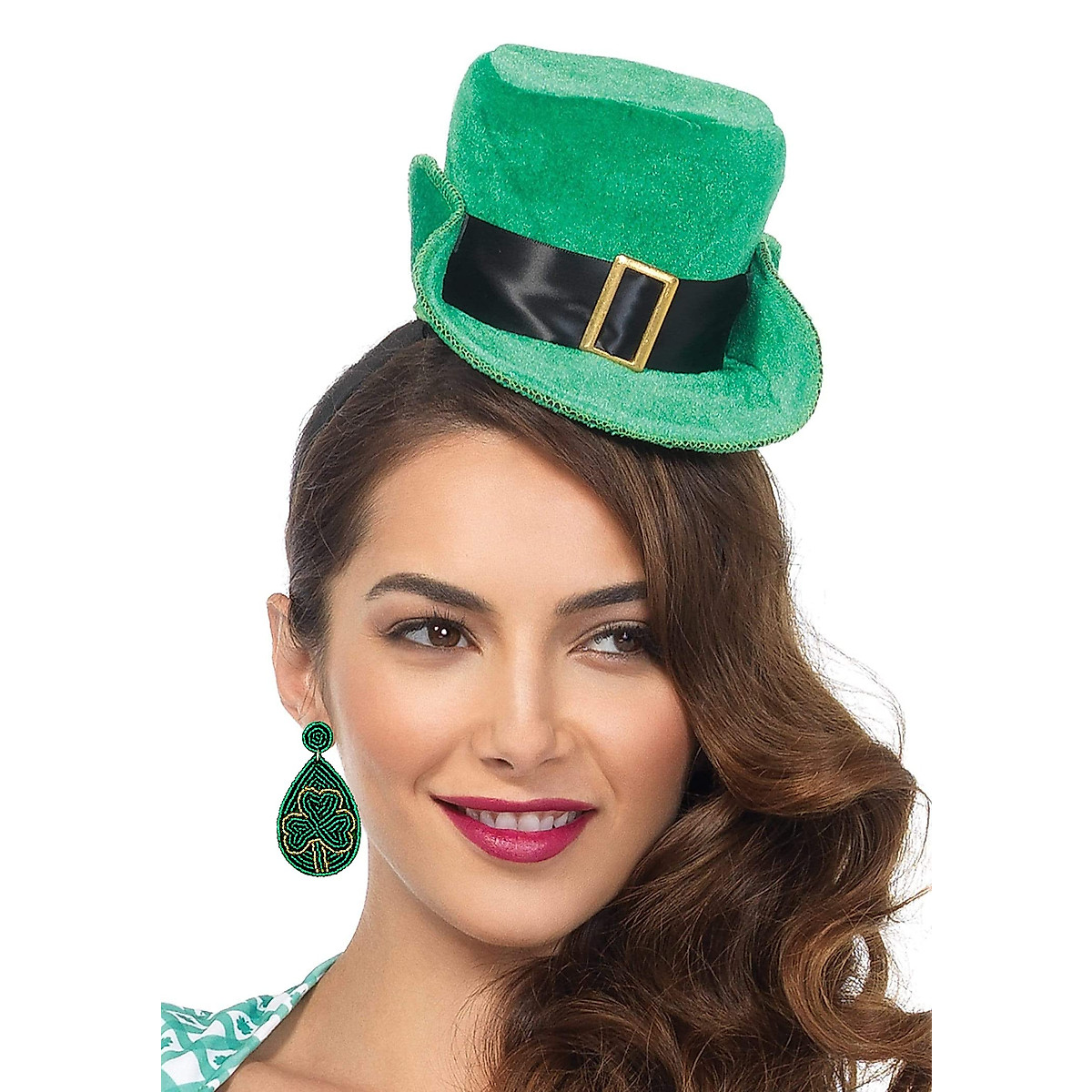 St. Patrick's Day Earrings Festive Shamrock Beaded Teardrop Earring for Women Dangling Statement Green Leaf Lucky Clover Hat Drop Dangle Earrings Irish Holiday Jewelry Gift