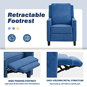 AVAWING Push Back Recliner Chair, Wing Back Chairs with Arms, Mid-Century Vintage Accent Chair for Living Room, Polyester, Blue