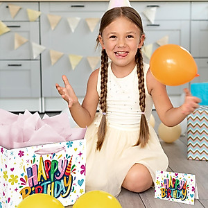 Mpanwen 16" Large Happy Birthday Gift Bag with Card and Tissue Papers for Boy Girl Kids Women Birthday Party