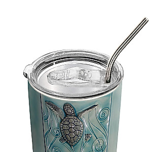 20oz Printed Ceramic Sea Turtle Tumbler, Gifts for Turtle Lovers, Ocean, Beach Gifts, Coffee Thermos for Women, Stainless Steel Double Wall Vacuum Insulated Coffee Mug, Travel Cup with Lid
