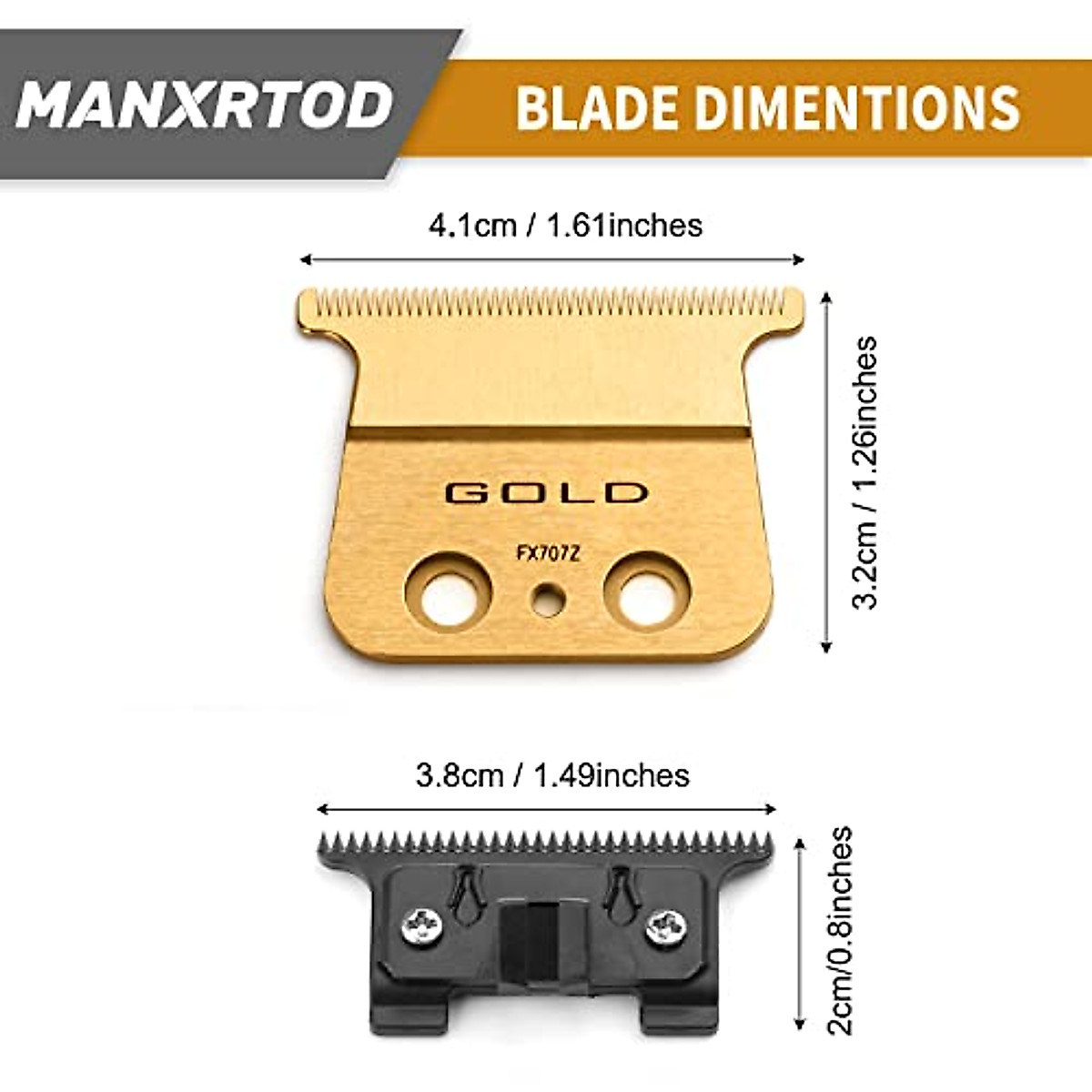 FX707Z Replacement Blades for All BaBylissPRO FX787 & FX726 Trimmers, DLC Replacement Blades Compatible with BaByliss Trimmer Blades, Gold