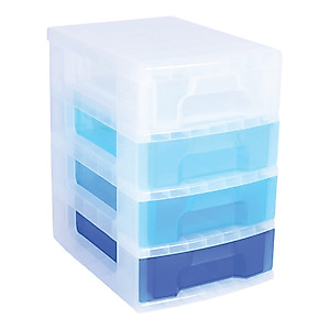 Really Useful Box® Tower Drawer, 4 Drawers, 7 Liters, 18"H x 15 3/4"W x 12"D, Clear Blue