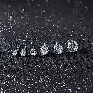 SUNSCSC Women's Stainless Steel Round Clear Cubic Zirconia Pearl Stud Earrings Gift 12 Pairs (White)