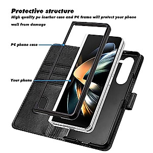 Cell Phone Flip Case Cover Slim Case Compatible with Samsung Galaxy Z Fold 5 Wallet Case with Card Holder, Embossed Floral Cover Leather Folio Flip Case Shockproof Protective Cover Compatible with Wom
