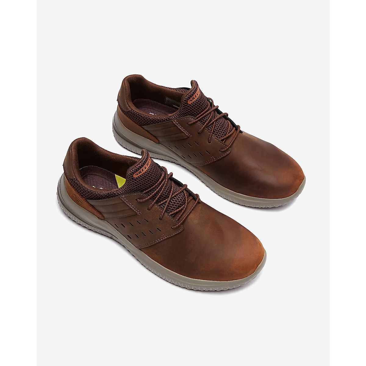 Skechers Men's Delson 3.0-Ezra Leather Bungee Lace Slip On Sneaker, Brown, 10.5