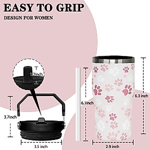 Dog Tumbler Cups 20oz Travel Mug Dog Mom Gifts Paw Print Tumbler with with Flip Straw and Top Handle Dog Gifts for Dog Lovers Women Travel Cups Mugs