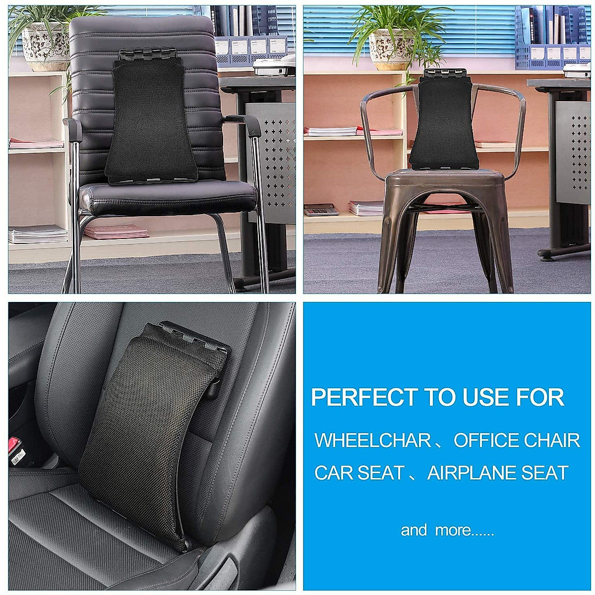 2023 Upgrade Multifunction Back Stretching Device Massager and Memory Foam Lumbar Support Pillow for Office Chair, Lower Back Pain Relief