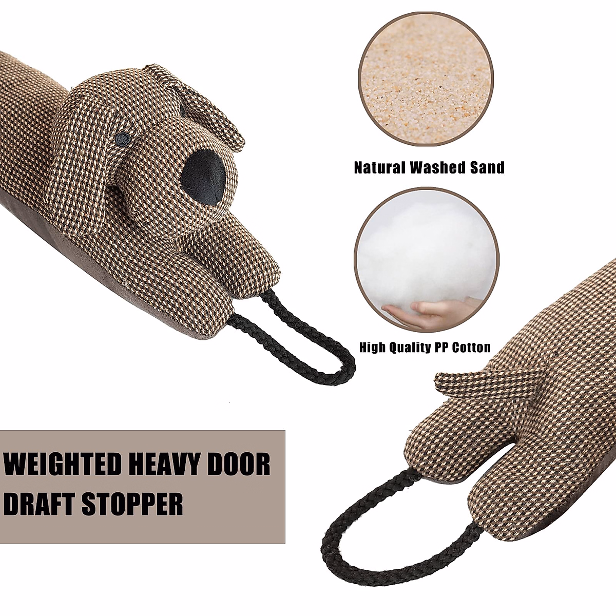 Marwood Under Door Draft Stopper Decorative Wind Stopper 36 inch for Door & Window, Weighted Animal Air Draft Stopper Snake Noise Blocker for Bottom of Door with Hanging Loops - Brown Dog
