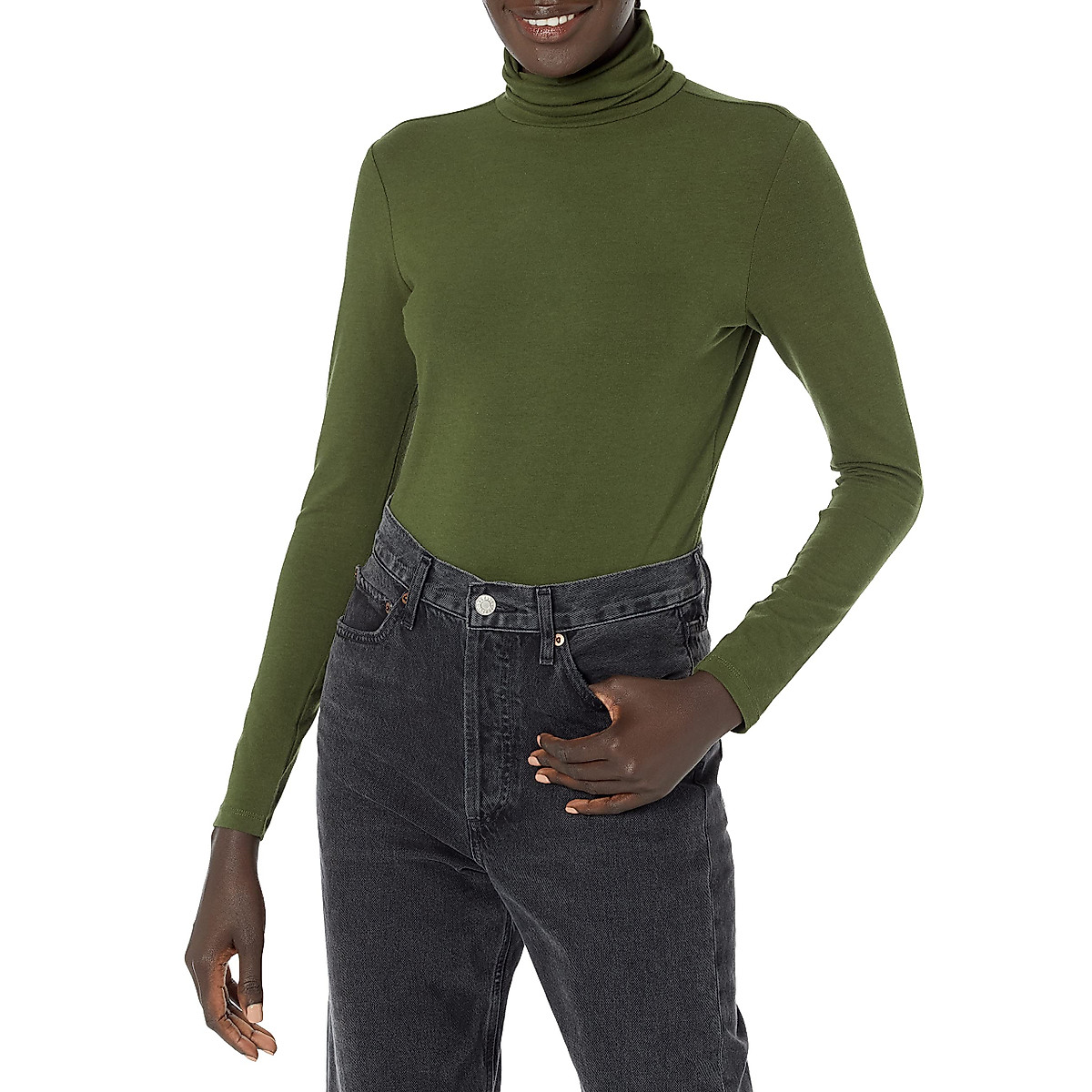 Amazon Essentials Women's Long-Sleeve Turtleneck (Available in Plus Size), Dark Olive, Medium