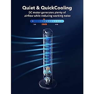 Tower Fan, 42”90° Oscillating Fan, DC Motor with 28dB, 12 Speeds, 4 Modes, Night Light, 12H Timer, LED Display, Quiet Portable Bladeless Fan with Remote for Bedroom, Living Room & Office