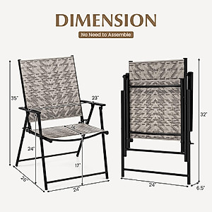 Tangkula Set of 4 Patio Folding Chairs, Outdoor Wicker Dining Chairs with Armrests, Portable Lawn Chairs with Metal Frame for Garden, Backyard, Poolside, No Assembly (4, Mix Gray)
