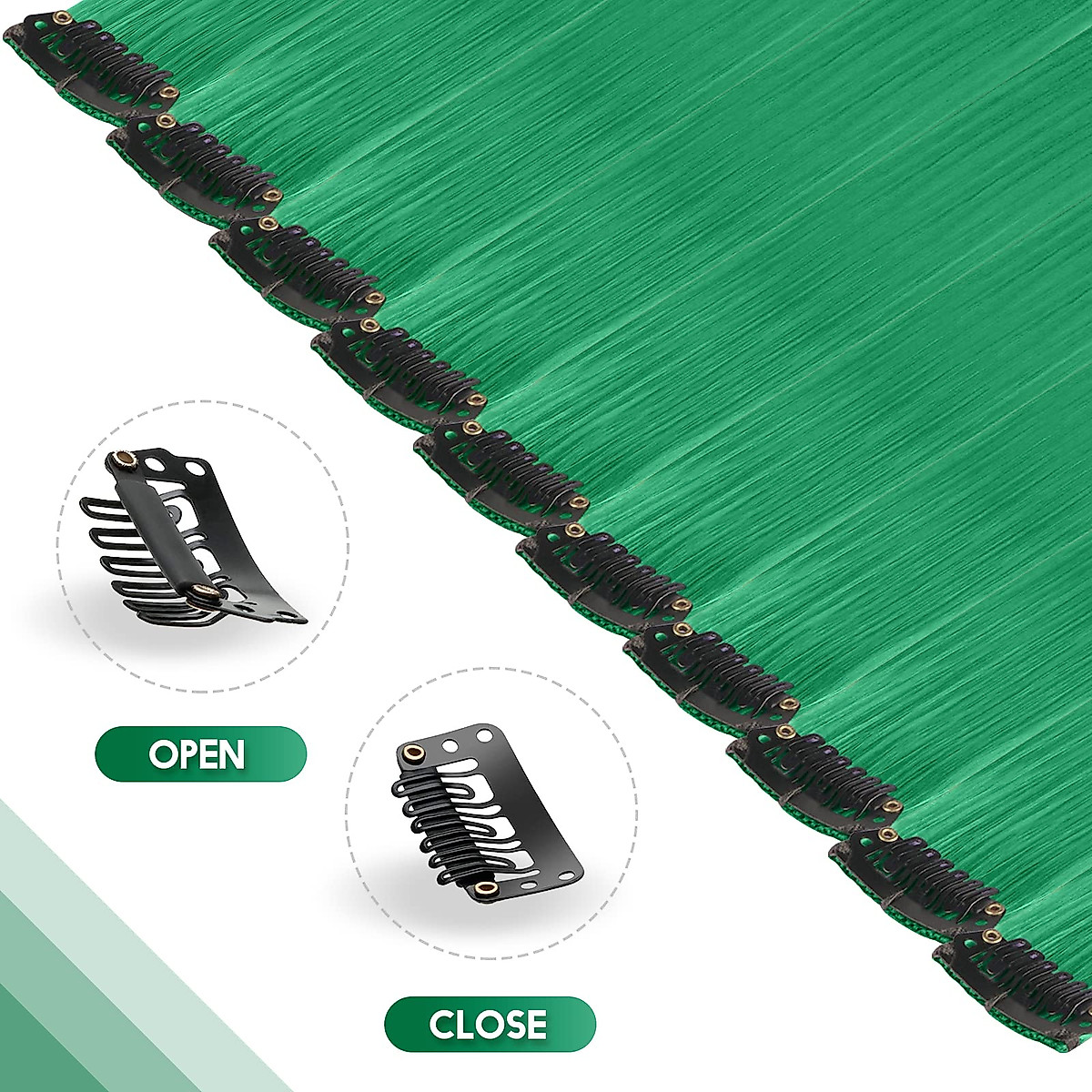 FESHFEN Green Clip in Hair Extensions Colored Hair Extension 10 PCS Highlight Hair Piece Straight Clip in Hairpieces for Women Christmas 22 inch