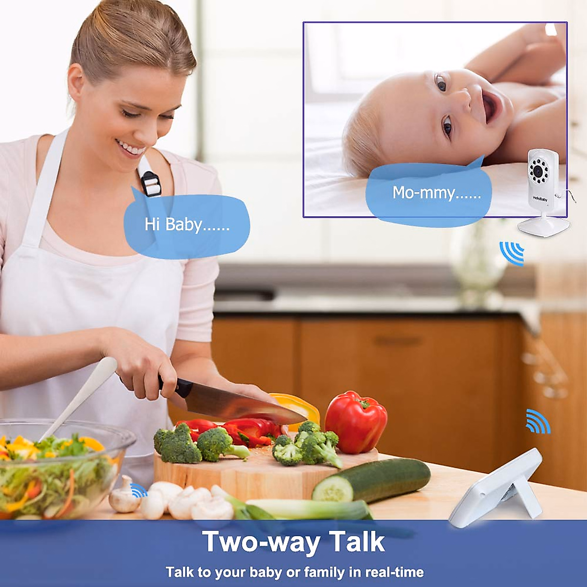 HelloBaby Video Baby Monitor with Camera and Audio, Monitor Baby Monitor Infrared Night Vision, VOX Mode