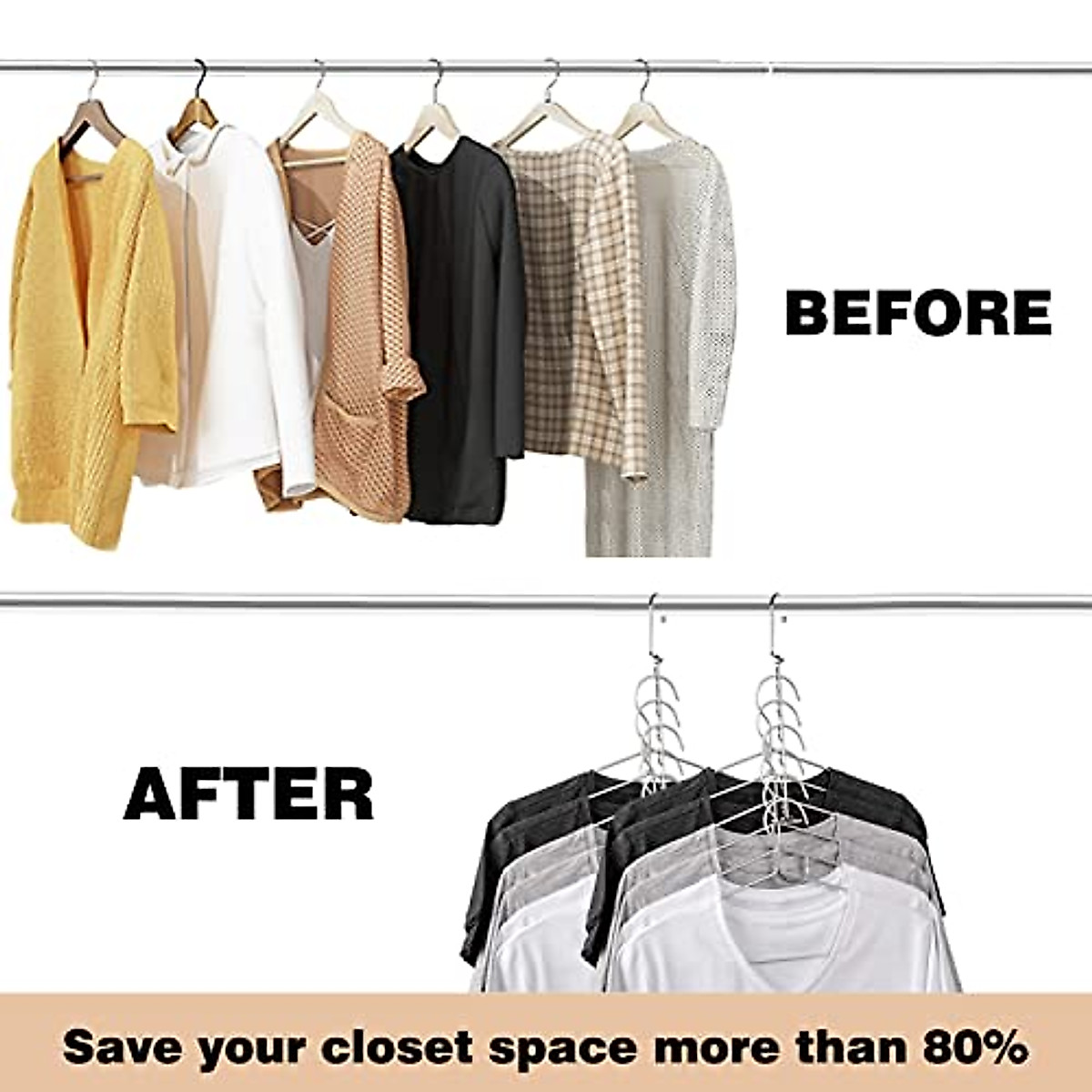 FYY Magic Hangers Space Saving Closet Organizer Clothes Storage Hangers 2 Pack Multifunctional 360°Rotation Stainless Steel Clothes Hanger for Wardrobe Heavy Clothes, Shirts, Pants, Dresses, Coats