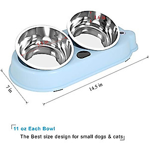 UPSKY Double Dog Cat Bowls Double Premium Stainless Steel Pet Bowls with Cute Modeling Pet Food Water Feeder (Blue)
