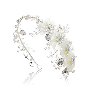 SWEETV Flower Bridal Headbands Ivory-Wedding Headpieces Hair Bands Jewelry Hair Accessories for Women Brides