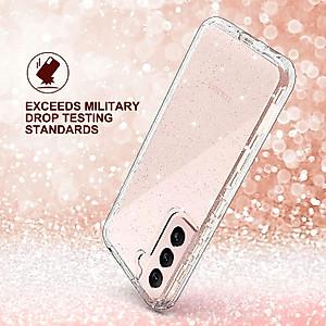 KIOMY Clear Shockproof Case for Samsung Galaxy S22 with 2 Packs Tempered Glass Screen Protectors, 3 Layers in 1 Full Body Protection Hard PC Back and Front Cover + TPU Bumper Glitter Sparkle Sparkly