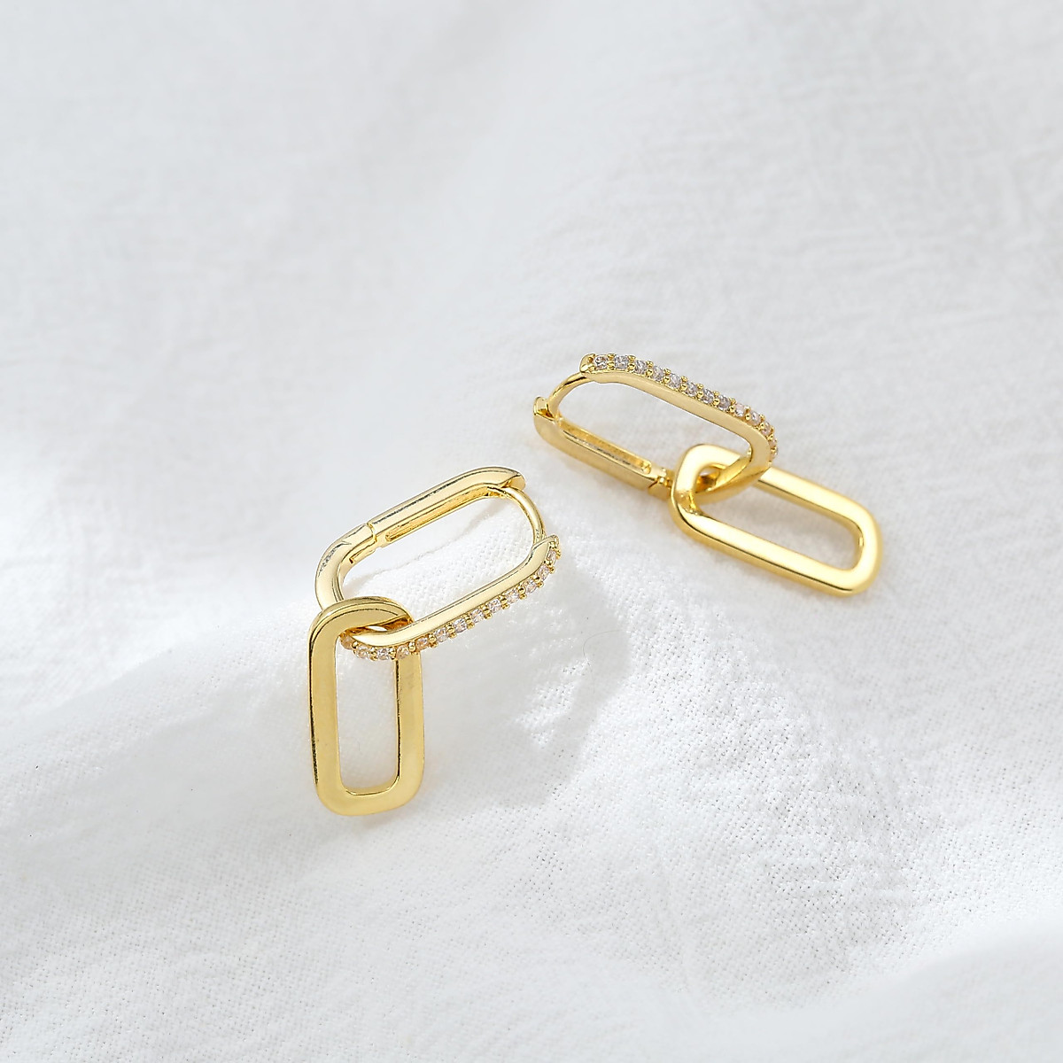 LILIE&WHITE Pave Cubic Zircon Convertible Link Earrings For Women 14K Gold Hoop Earrings For Women Paperclip Link Chain Jewelry Drop Dangle Earrings Set For Women