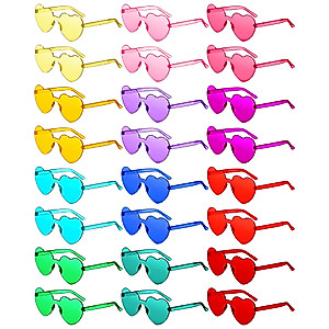 Colzzy 24 Pair Heart Shaped Rimless Sunglasses Transparent Candy Color Frameless Glasses Tinted Eyewear(Bright Colors)
