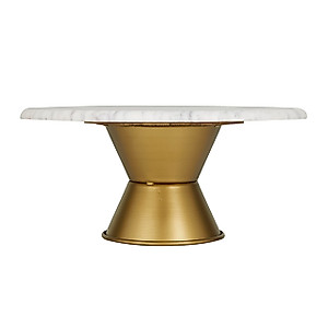 CosmoLiving by Cosmopolitan Ceramic Cake Stand with Gold Base, 14" x 14" x 6", White